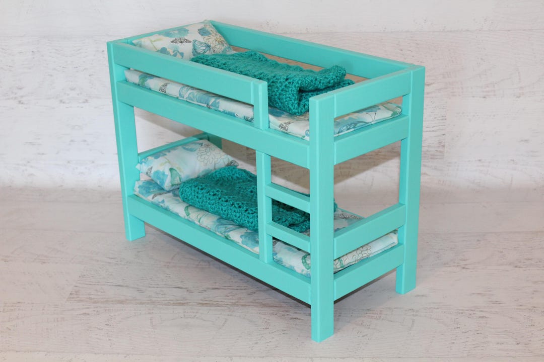 Wood Doll Furniture Green Bunkbed With Bedding, Mattress’, Pillows ...