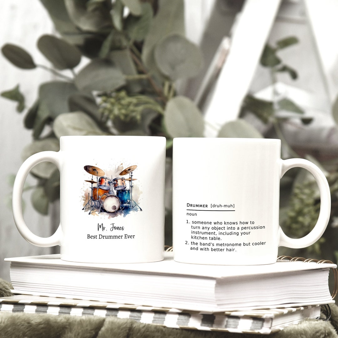 Watercolor Drum Set Personalized Coffee Mug - Custom Drum Teacher ...