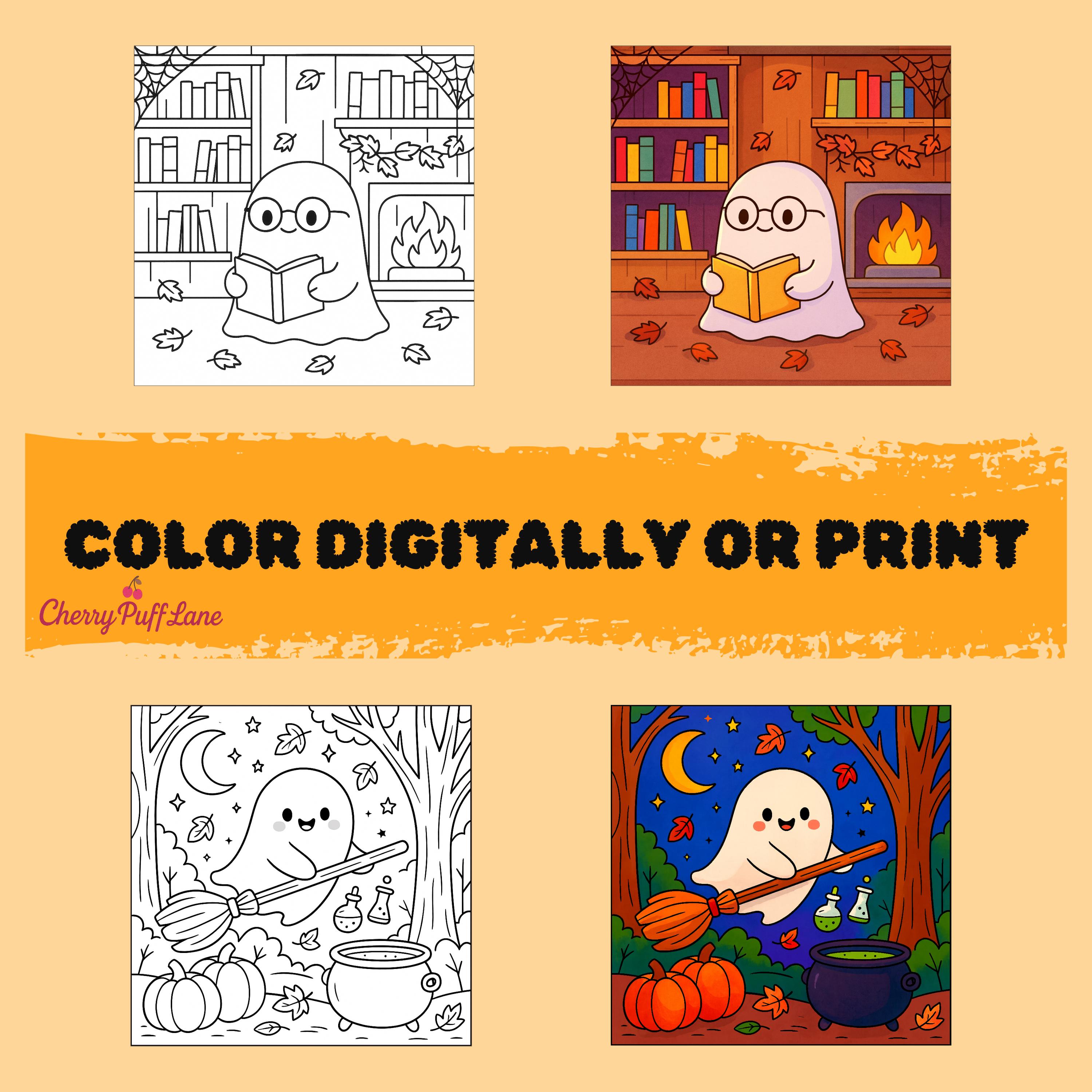 Halloween Ghost Coloring Pages, Digital PDF, Instant Download, 10 Pages ...