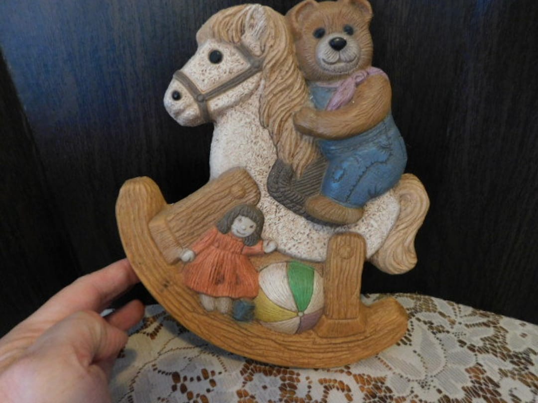 Super Cute Styrene Teddy Bear on a Rocking Horse Wall Hanging ...