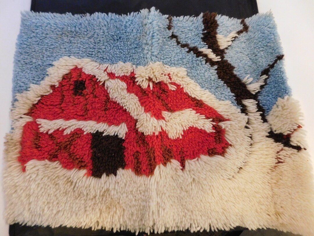Wonderful Handmade Hooked Rug Featuring A Red Barn and Tree 1980's - 25 ...