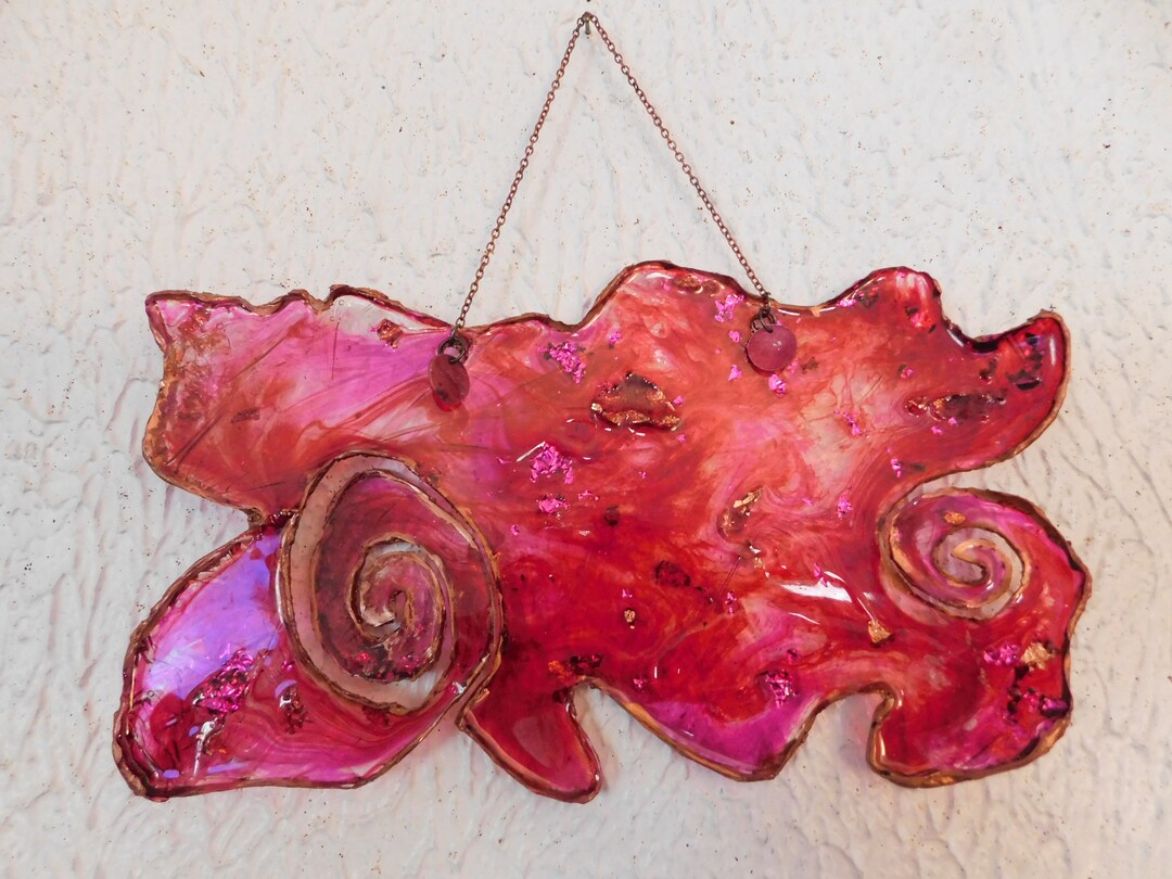 Handmade Acrylic Freeform Wall/window Art - Fuschia/copper/gold - One ...
