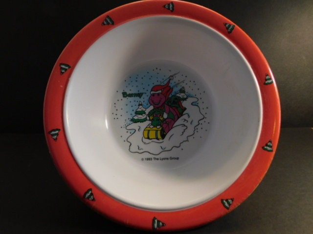Christmas Themed Barney Melamine Bowl 1993 by the Lyons Group - Cereal ...