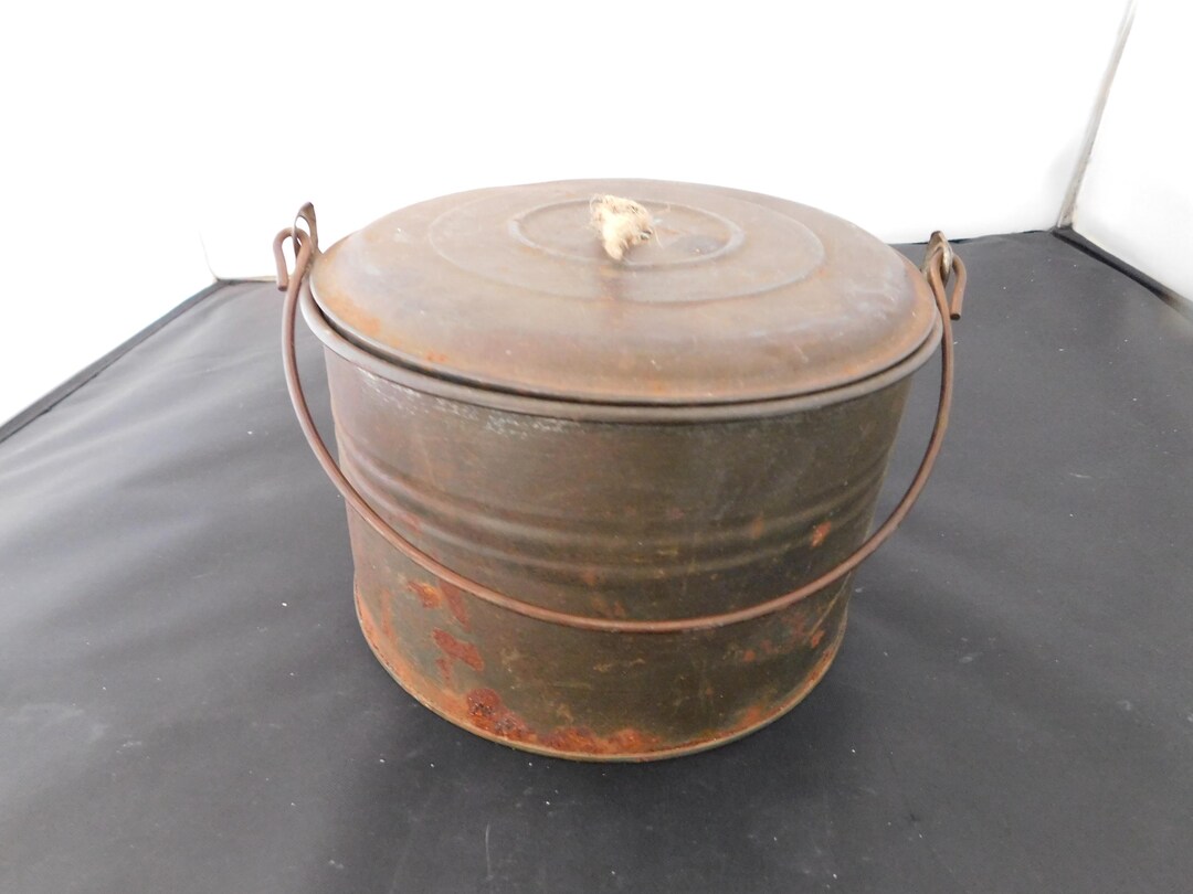 Fascinating Antique Tin Pail Style Lidded Lunchbox - Great Farmhouse ...
