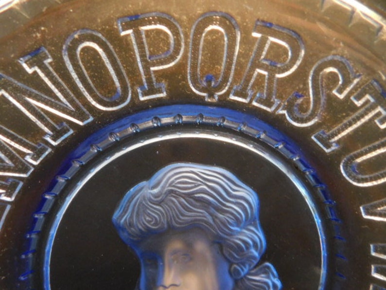 Blue Glass Alphabet Plate by Clay's Crystal Works 1940's - Wonderful ...