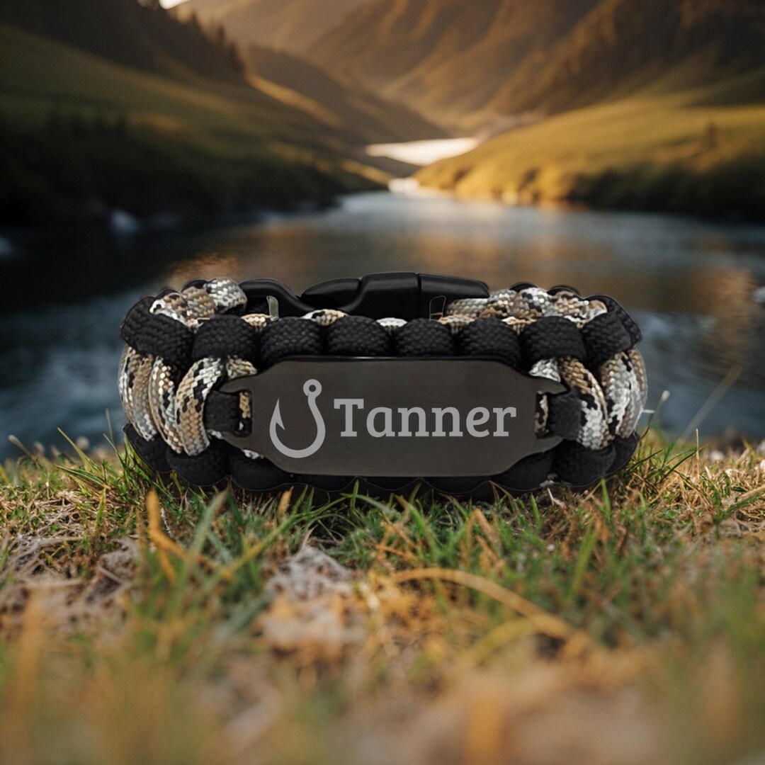 Custom Engraved 550 Paracord Bracelet With Black Stainless Steel ID Tag ...