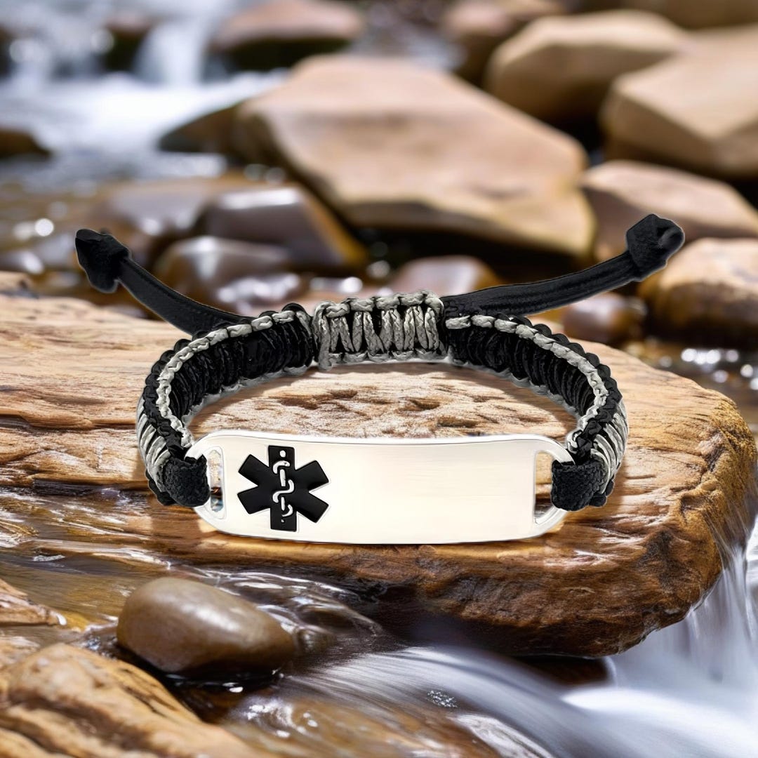 Adjustable Micro Paracord Medical ID Bracelet With Black Stainless ...