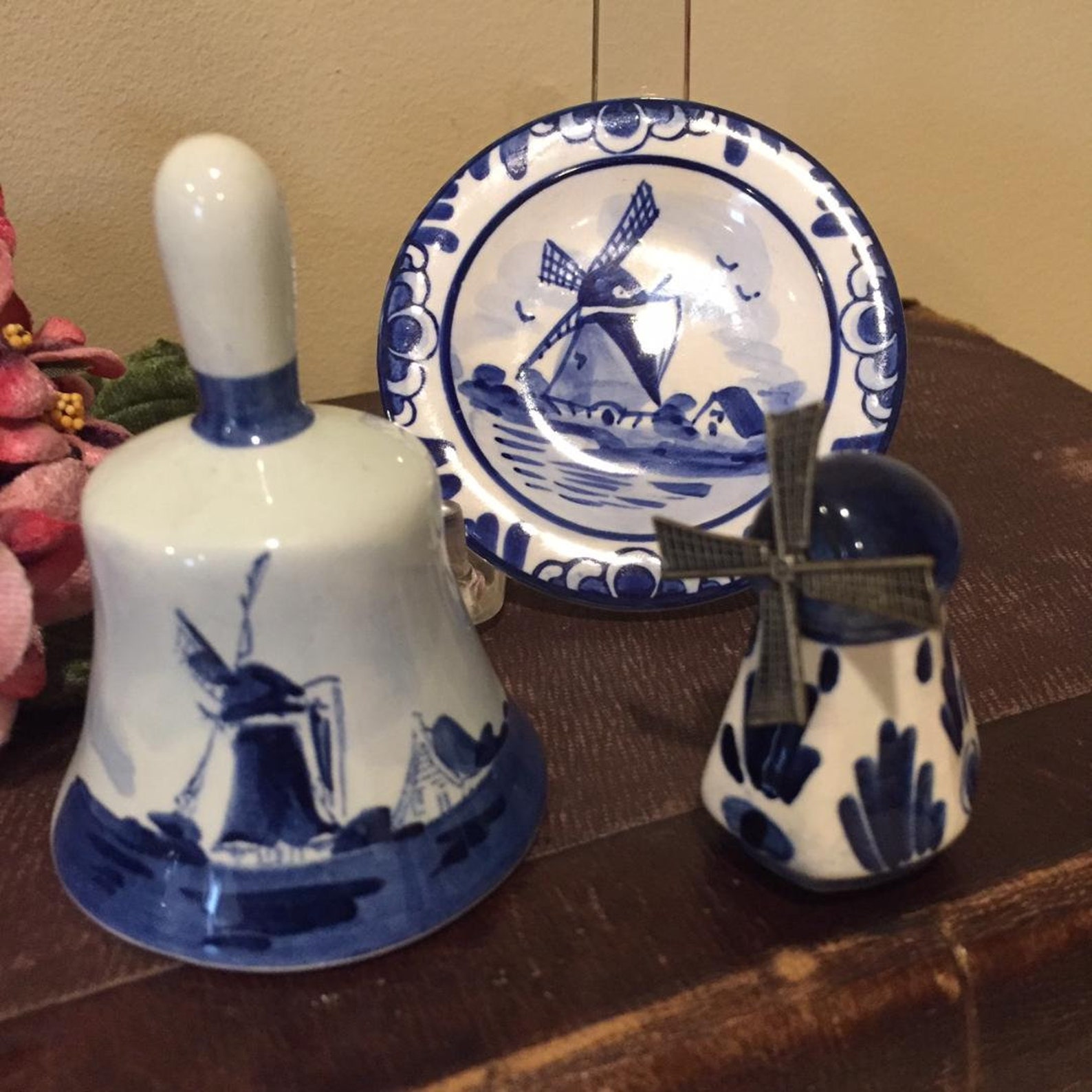 Blue Delft Hand Painted Windmill Pattern Ceramic Bell Plate - Etsy