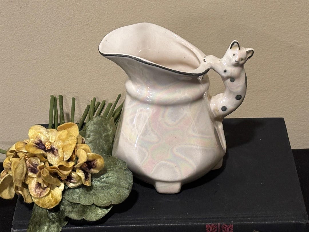 Vintage Cat Handle Cream Pitcher With Opalescent Glaze, Made in ...