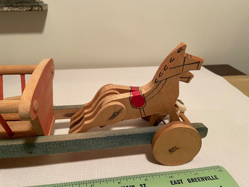 Folk Art Animated Wood Pull Toy Horse Drawn Wagon - Etsy