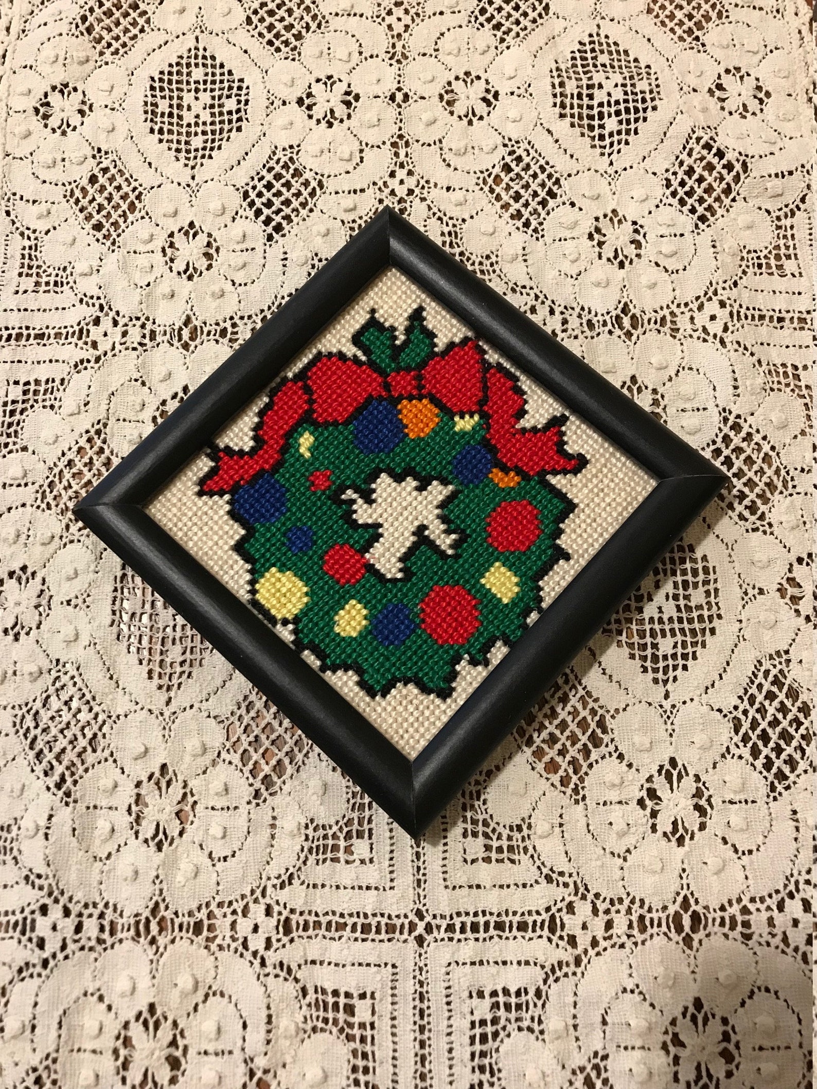 Hand Stitched Needlepoint Christmas Wreath Custom Framed - Etsy