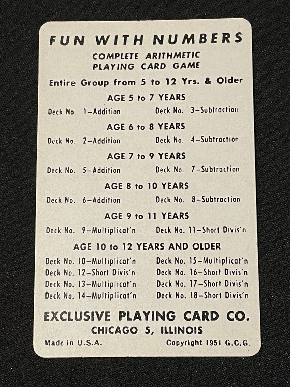 1951 Fun With Numbers Math Playing Card Game - Etsy