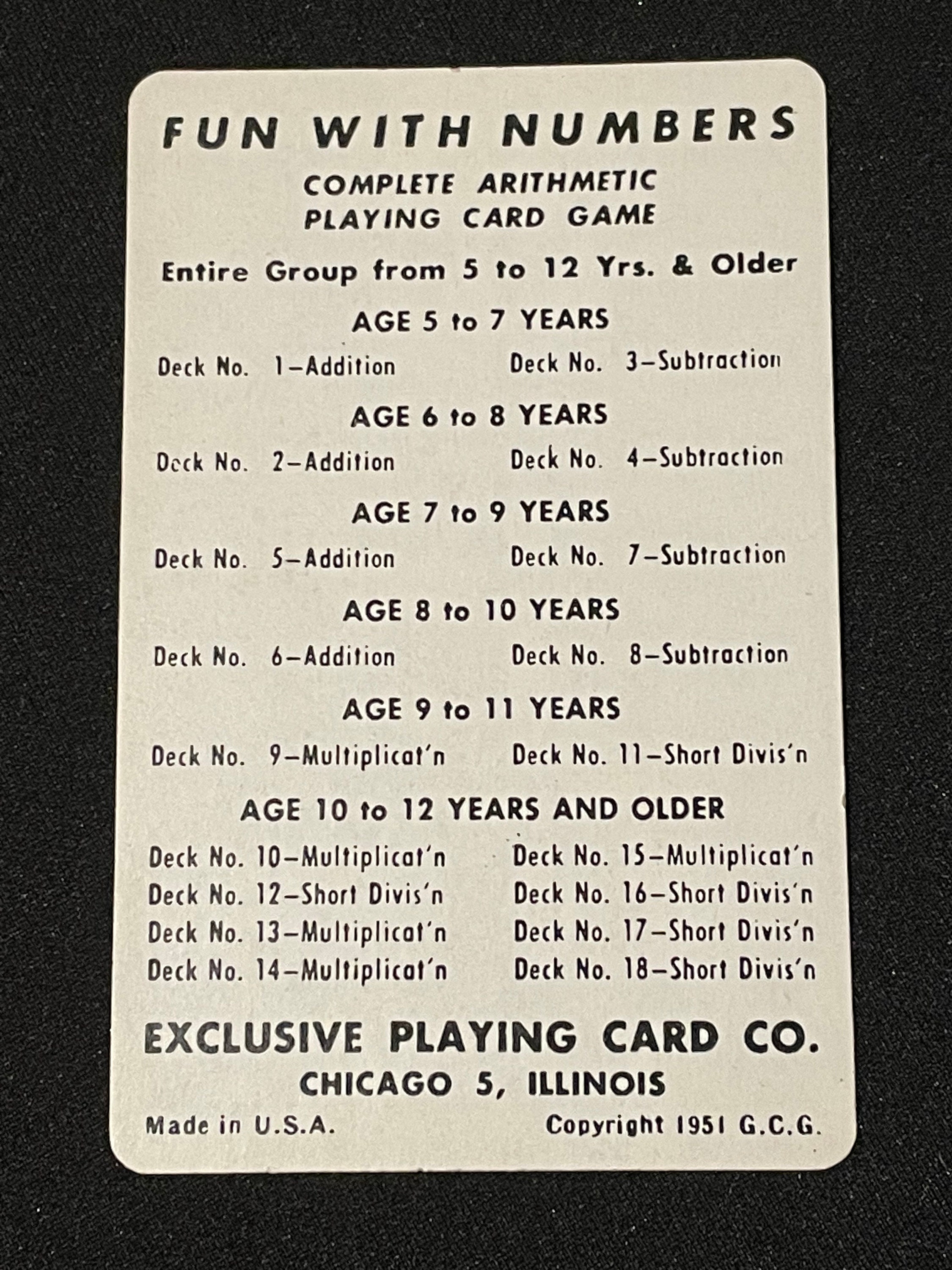 1951 Fun With Numbers Math Playing Card Game - Etsy