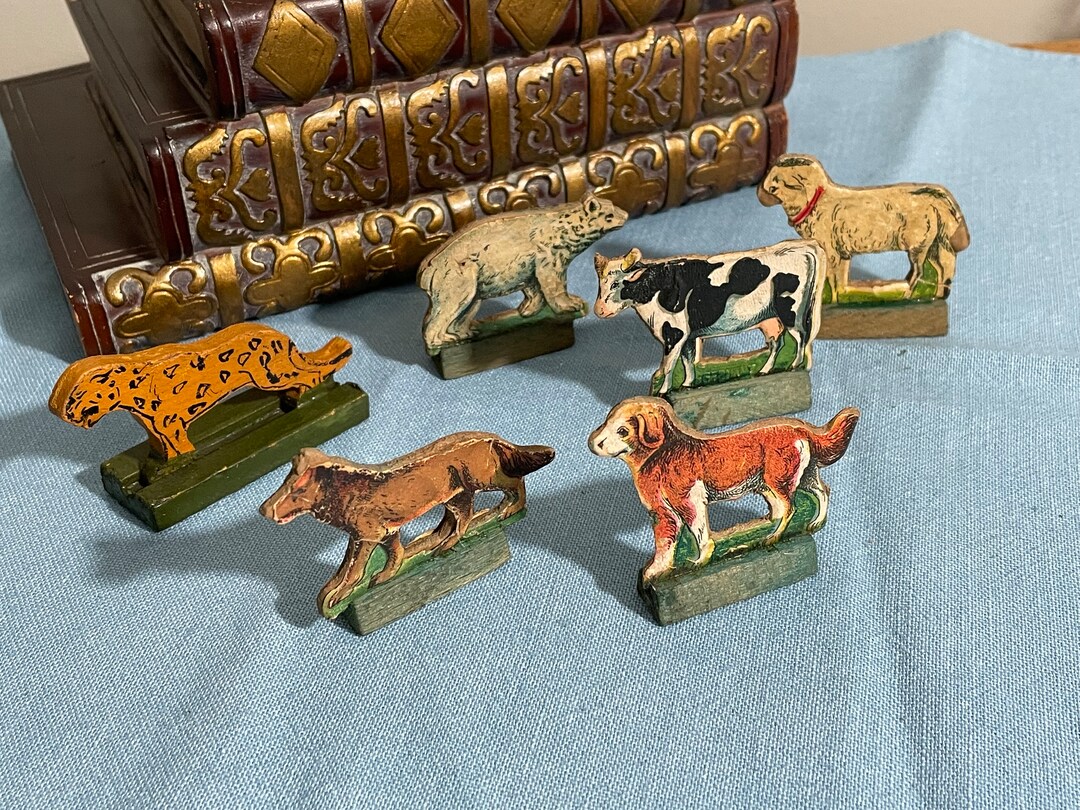 Antique Die Cut Cardboard Lithograph Pressed Paper Animals on a ...