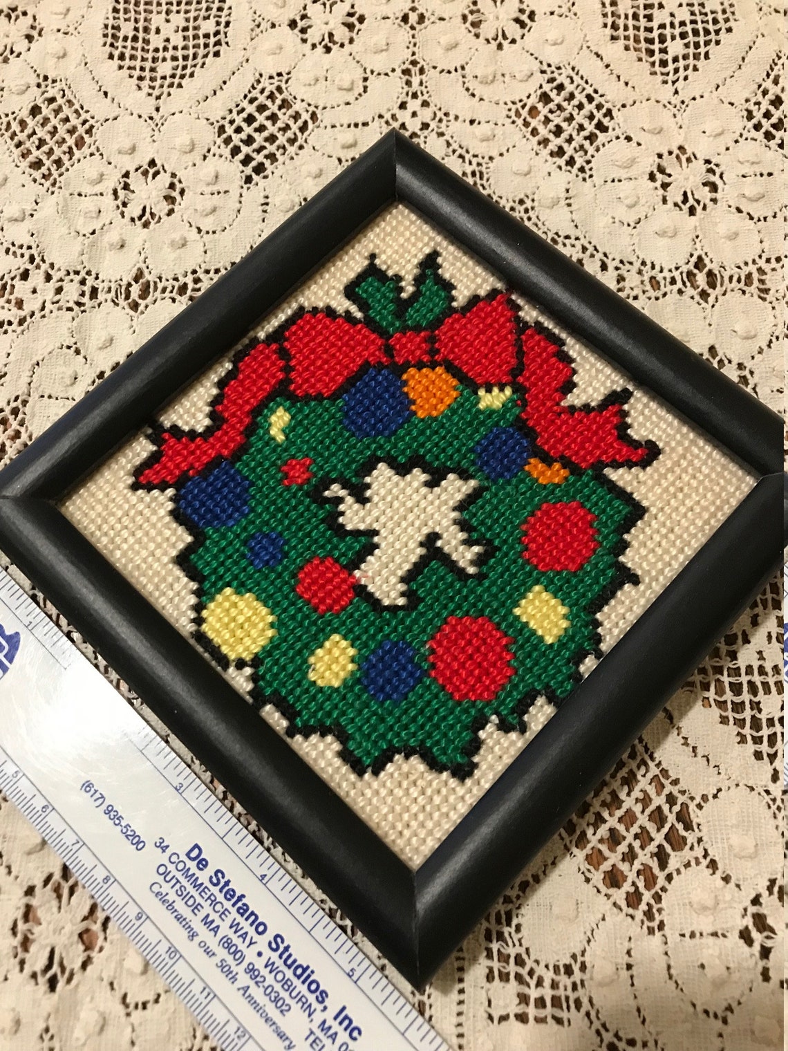 Hand Stitched Needlepoint Christmas Wreath Custom Framed - Etsy