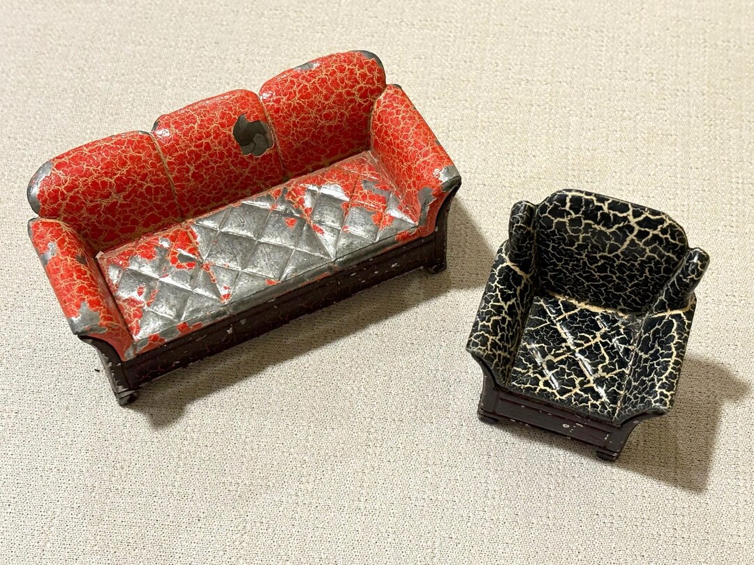 Tootsie Toy Diecast Metal Chair and Sofa, Dollhouse Miniature Furniture ...