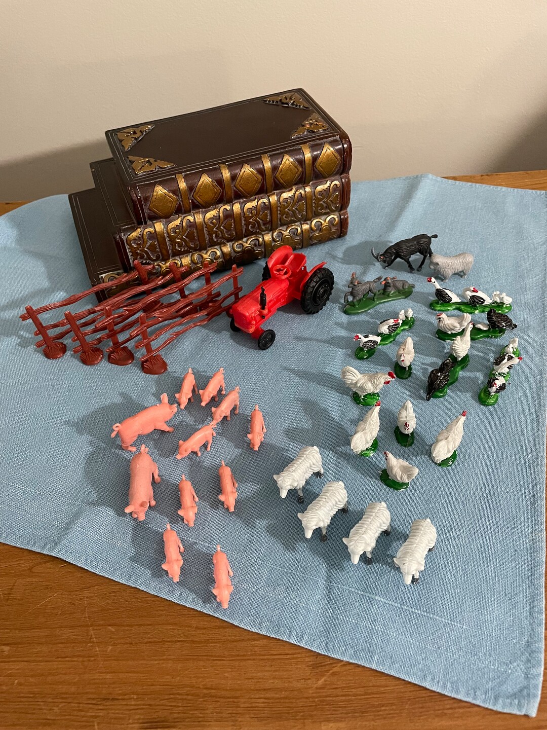 Vintage Plastic Toy Tractor and Farm Animal Toys, Sheep, Pigs, Chickens ...