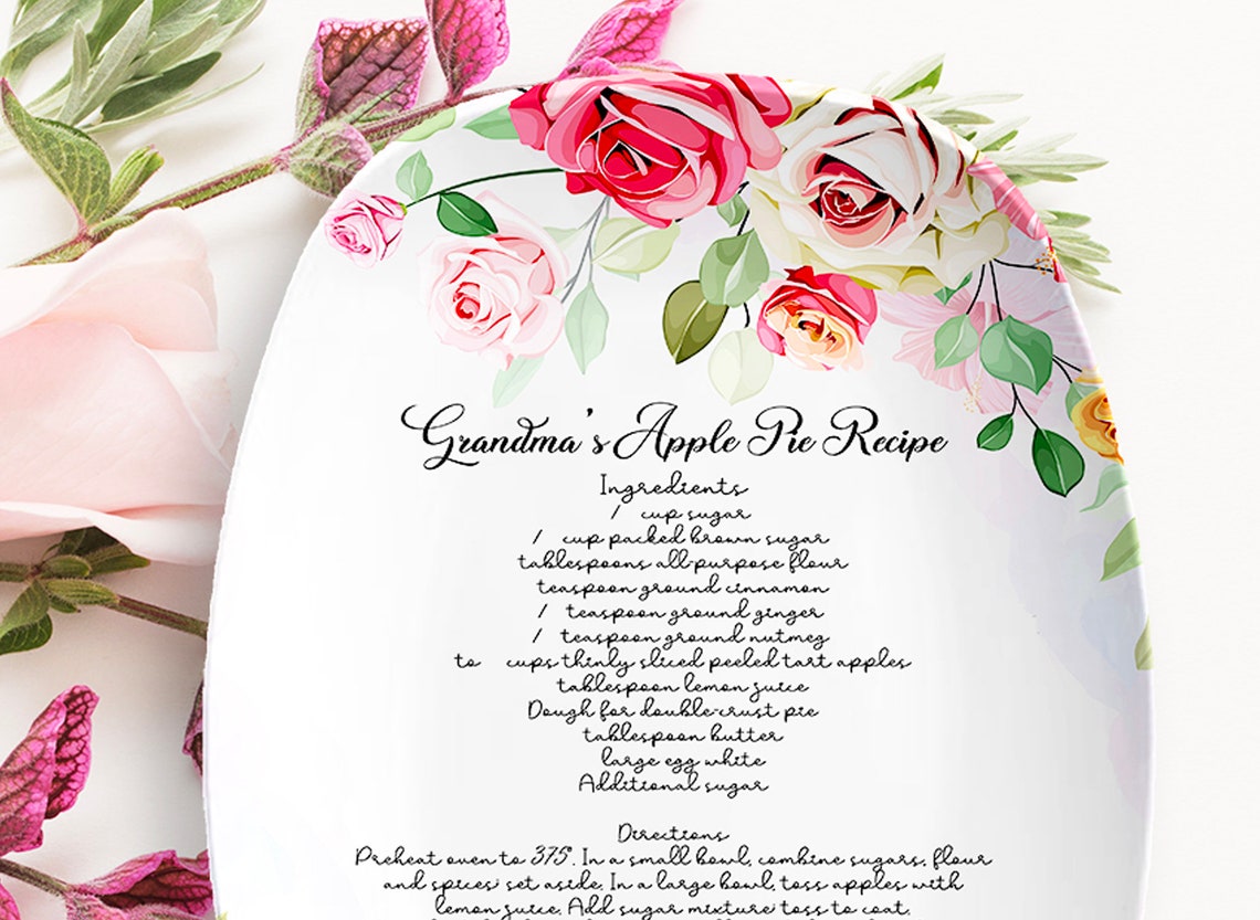 Handwritten Recipe Platter With Photo and Flowers | Etsy