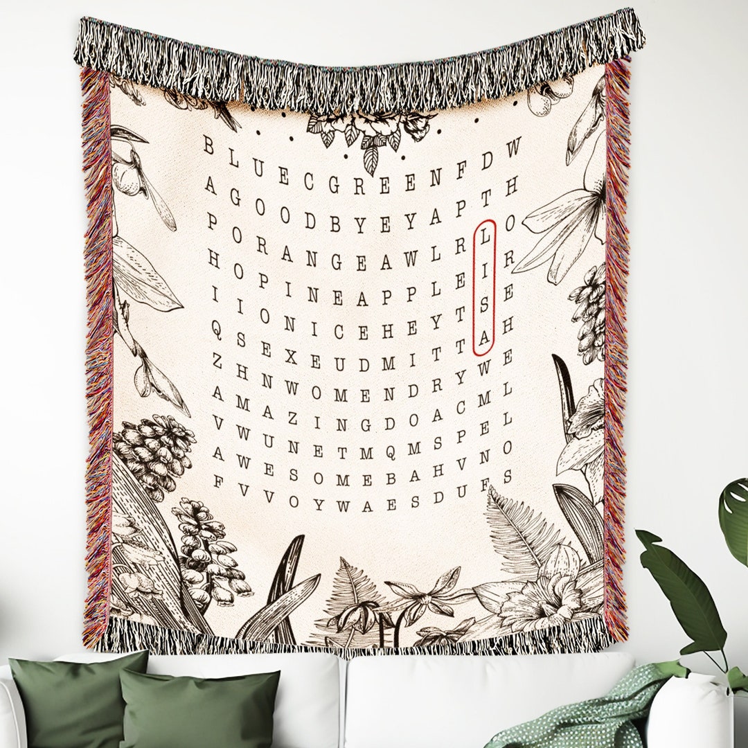 Personalized Gift Word Search Puzzle Cotton Blanket, Custom Hidden ...