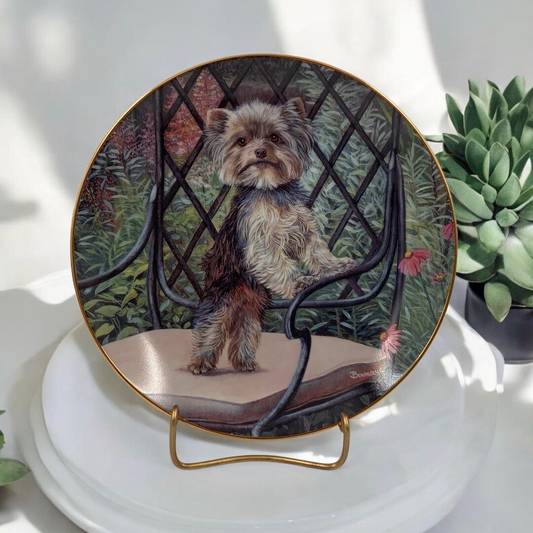 Yorkie Decor Plate With Stand Danbury Mint ‘garden Seat Yorkie Pals ...
