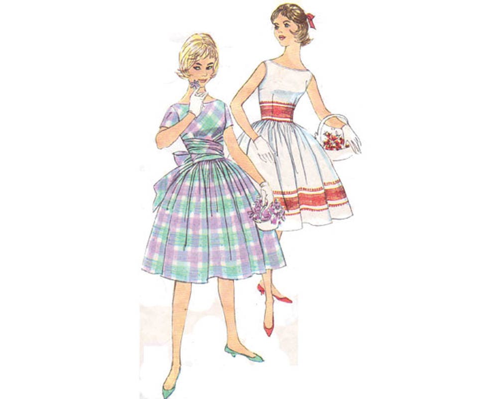 Rare and Very Pretty -one Piece Dress With Bateau Neckline and Full ...