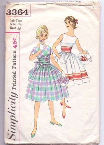 Rare and Very Pretty -one Piece Dress With Bateau Neckline and Full ...