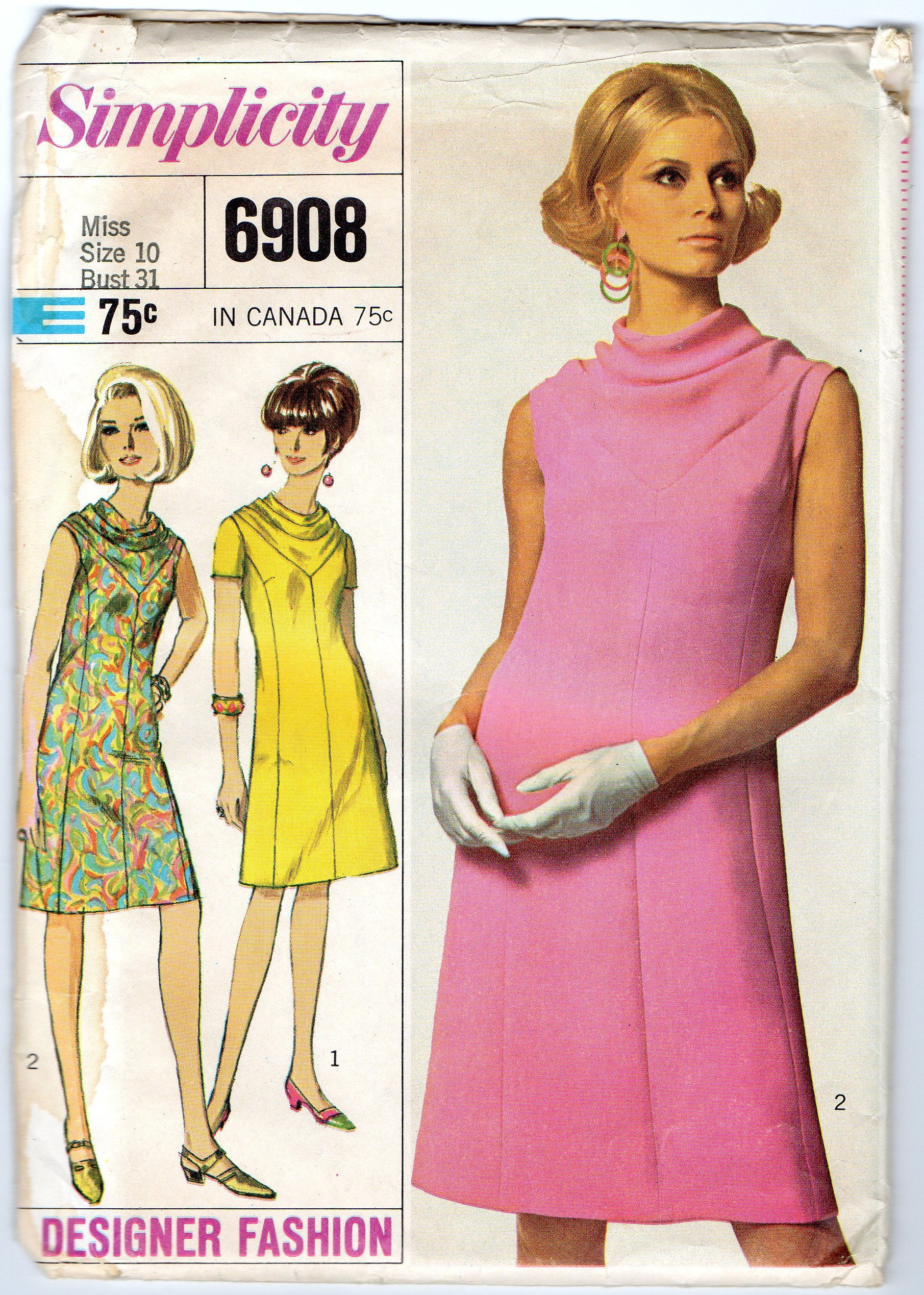 Modified A-line Dress With Cowl Neckline and Sleeveless or Short Cap ...