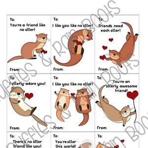 Otter Valentine's Day Cards for Kids, Classroom Valentines, Instant ...