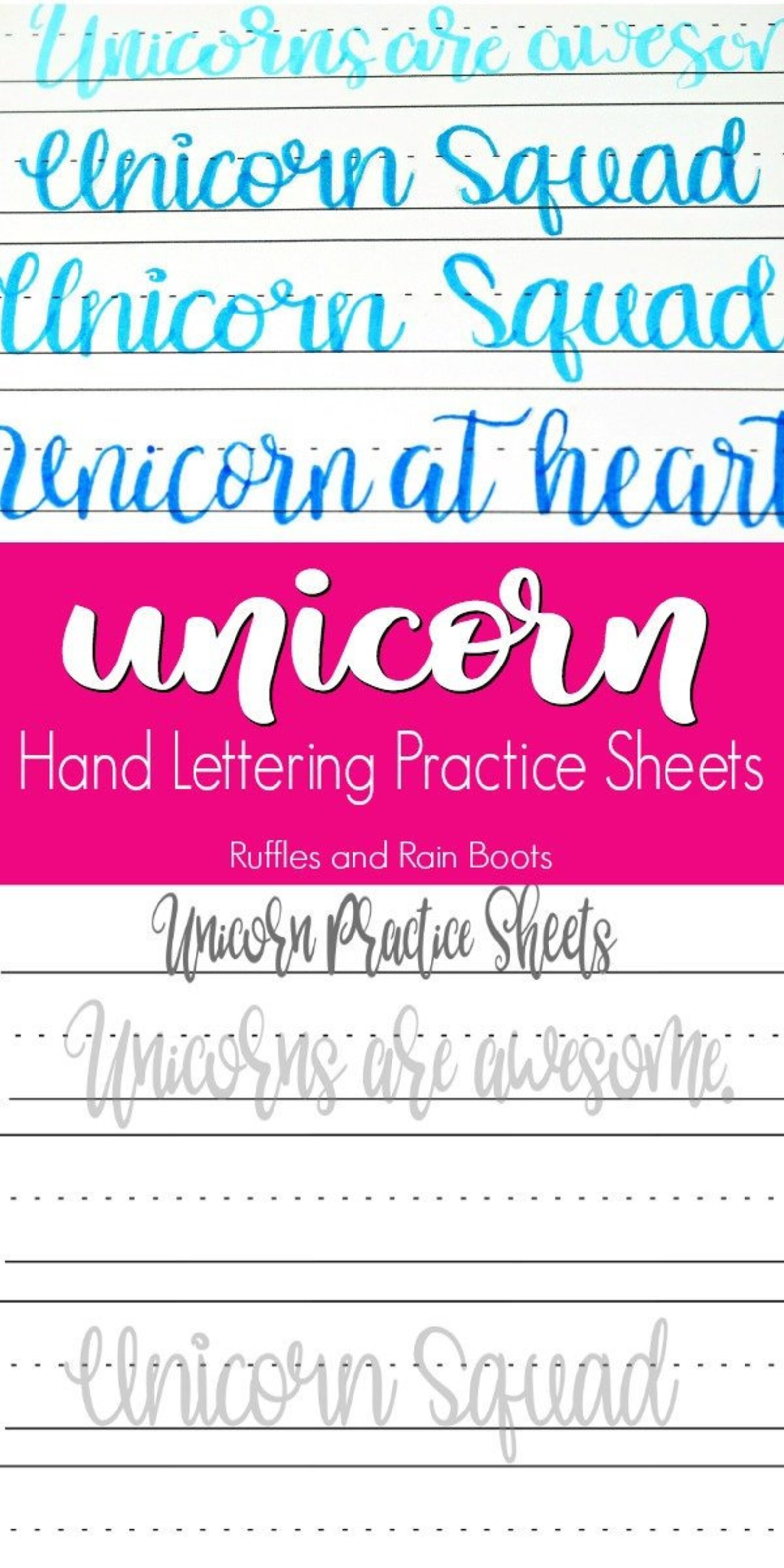 Unicorn Hand Lettering Practice Sheets, Unicorn Wall Art, Hand ...