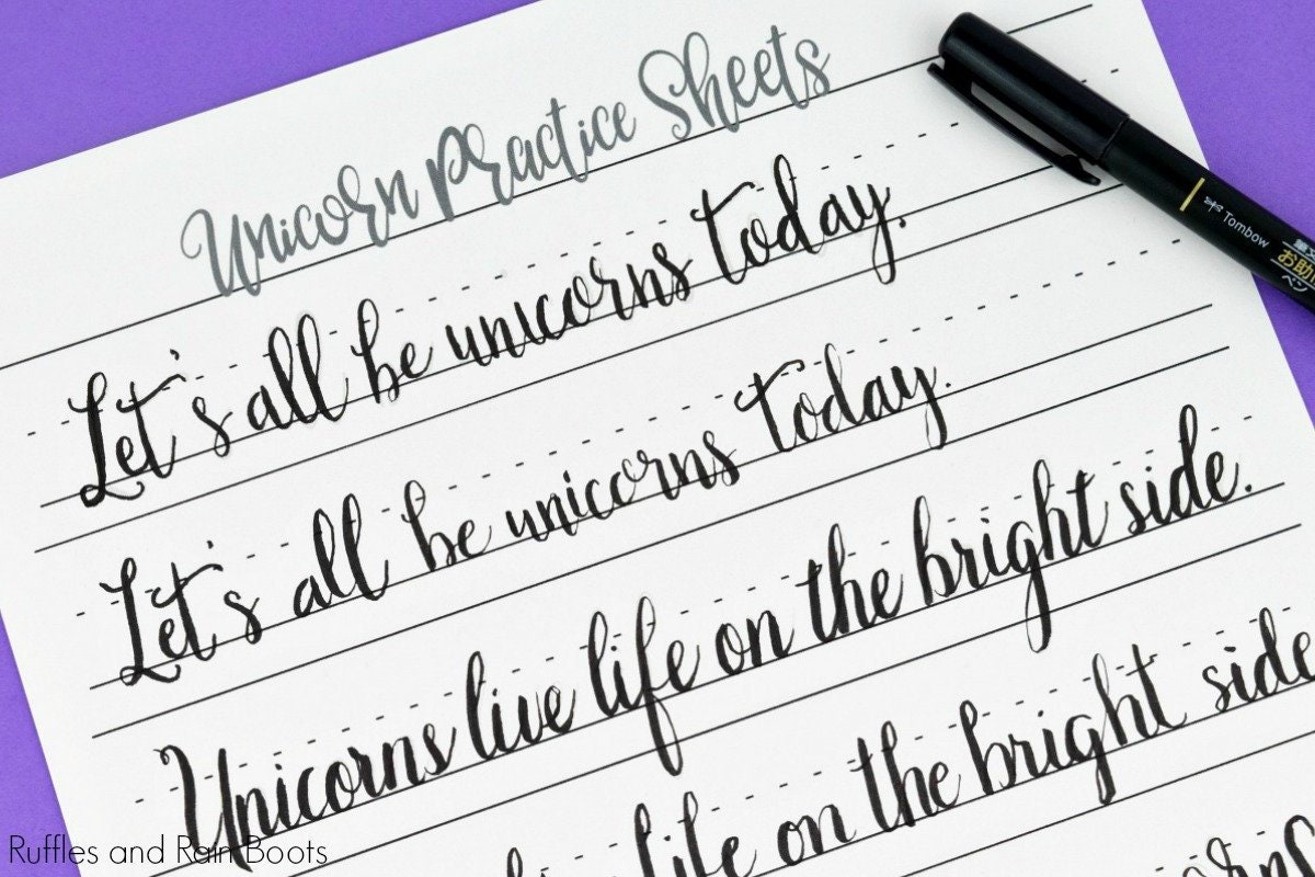 Unicorn Hand Lettering Practice Sheets, Unicorn Wall Art, Hand ...