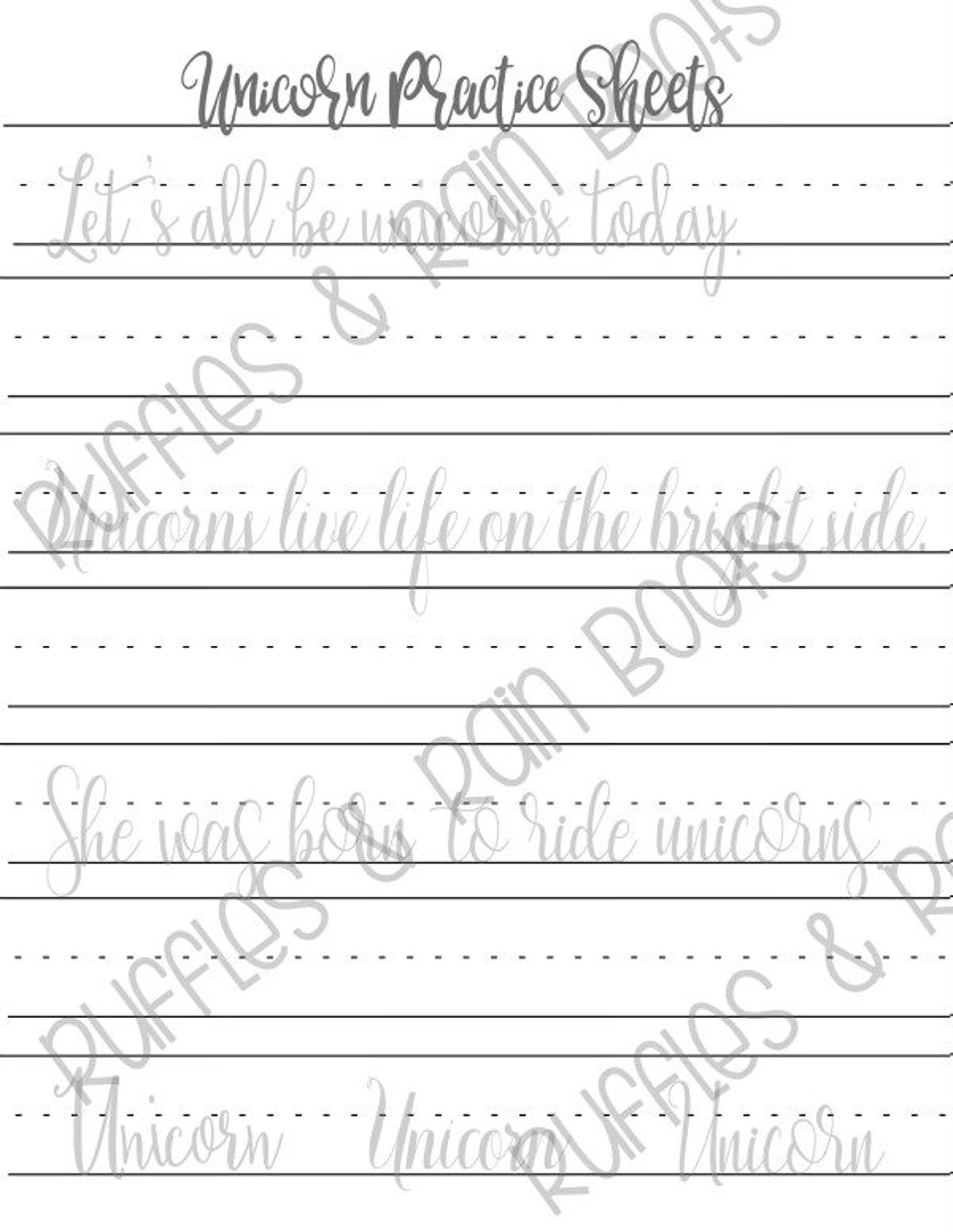 Unicorn Hand Lettering Practice Sheets, Unicorn Wall Art, Hand ...