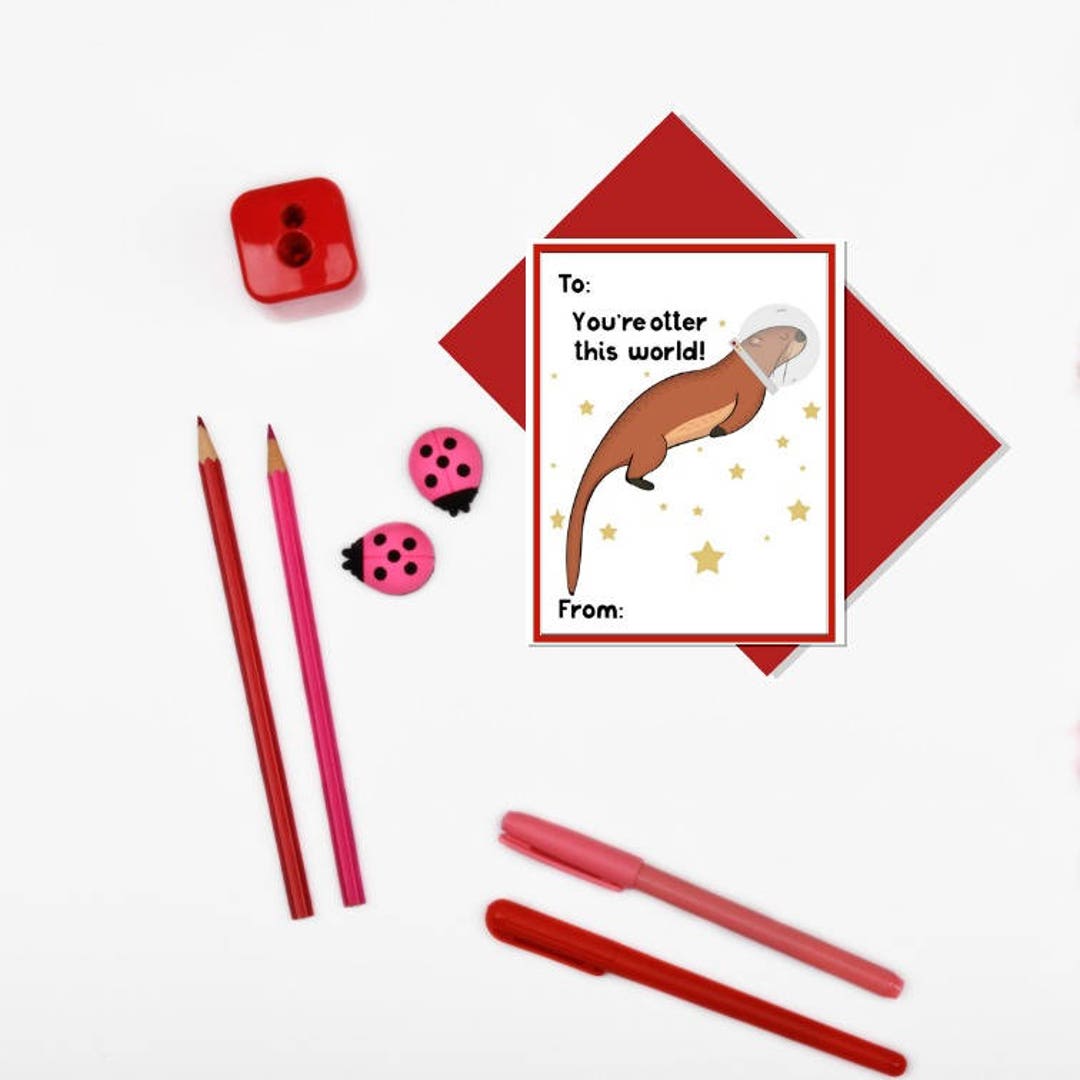 Otter Valentine's Day Cards for Kids, Classroom Valentines, Instant ...