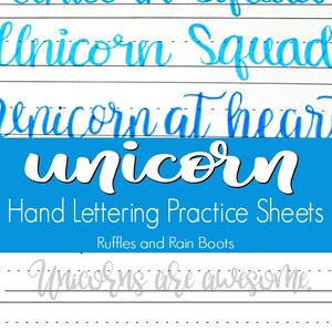 Unicorn Hand Lettering Practice Sheets, Unicorn Wall Art, Hand ...