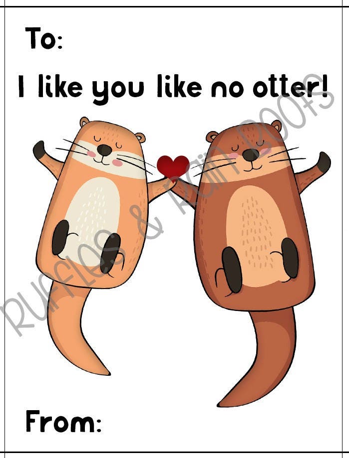 Otter Valentine's Day Cards for Kids, Classroom Valentines, Instant ...