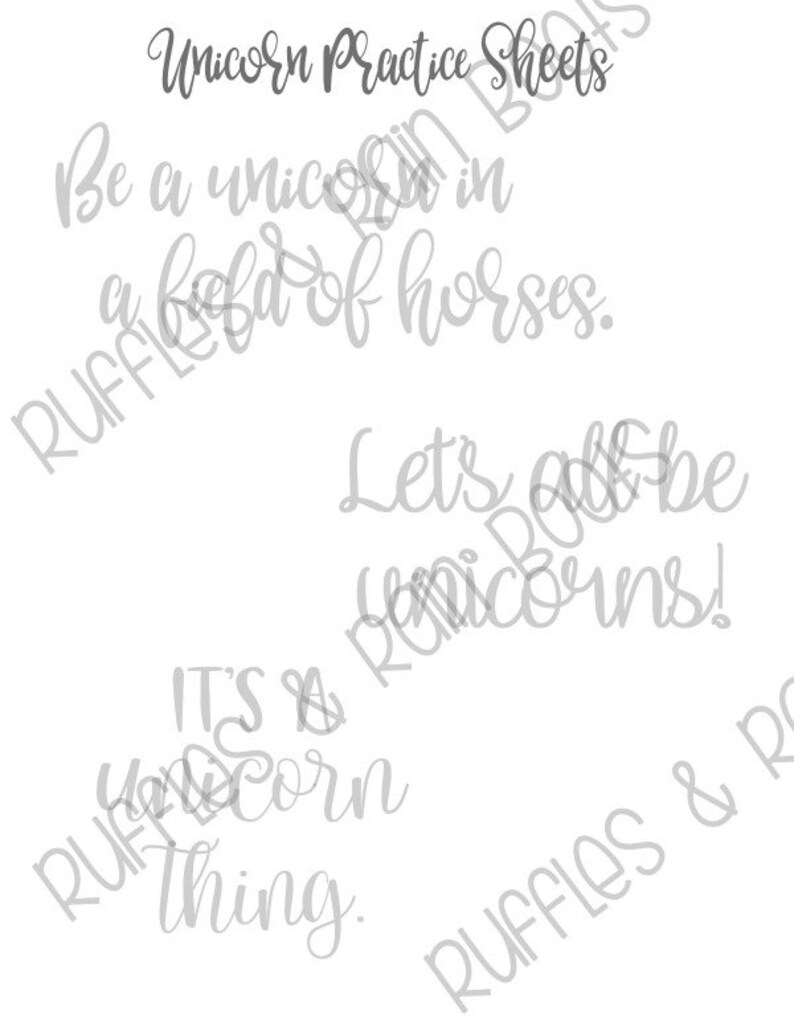 Unicorn Hand Lettering Practice Sheets, Unicorn Wall Art, Hand ...