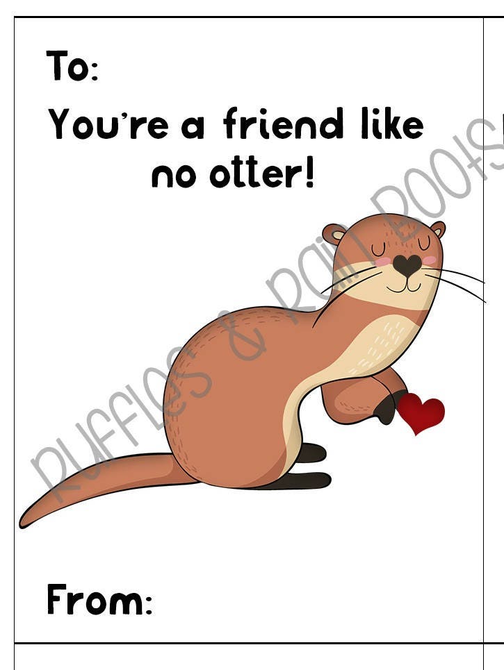 Otter Valentine's Day Cards for Kids, Classroom Valentines, Instant ...