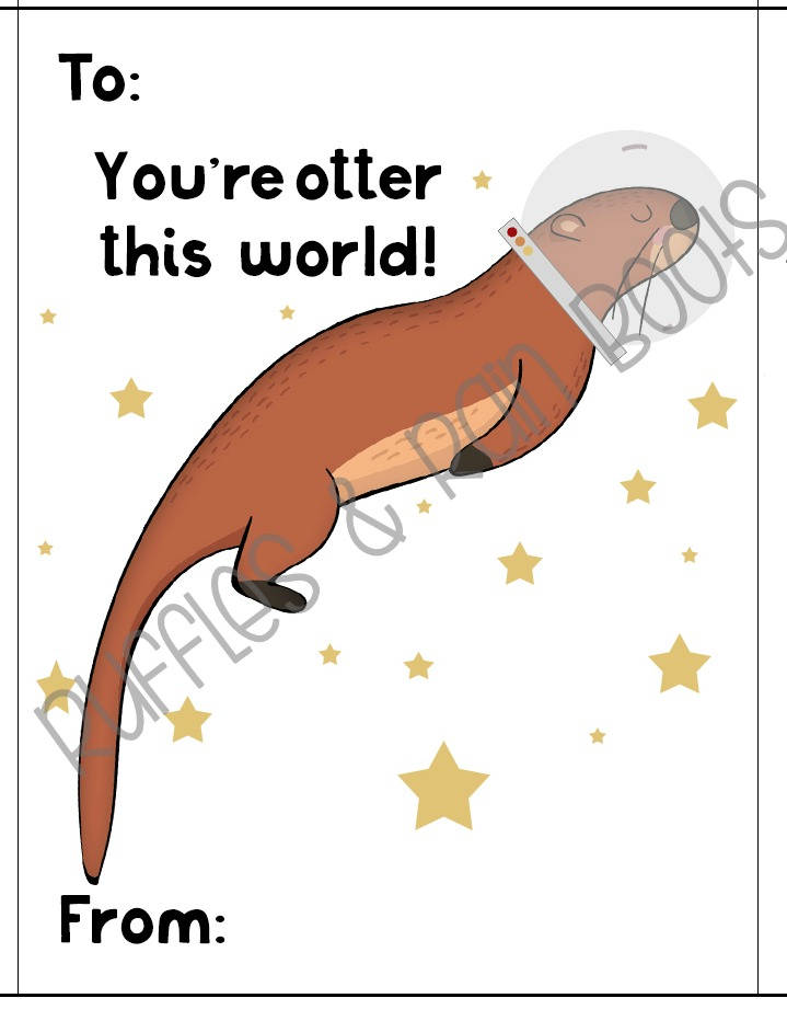 Otter Valentine's Day Cards for Kids, Classroom Valentines, Instant ...