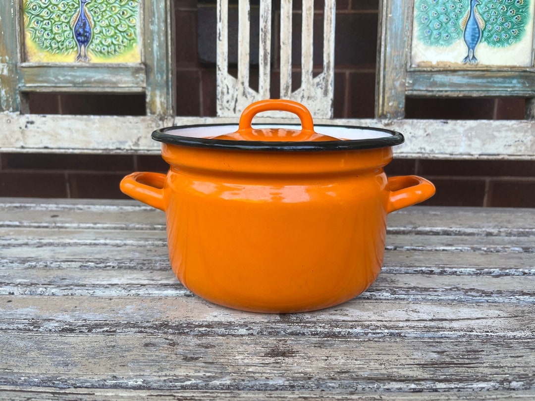 Vintage 1970's Orange Enamel Cooking Pot/saucepan- Made in Poland ...