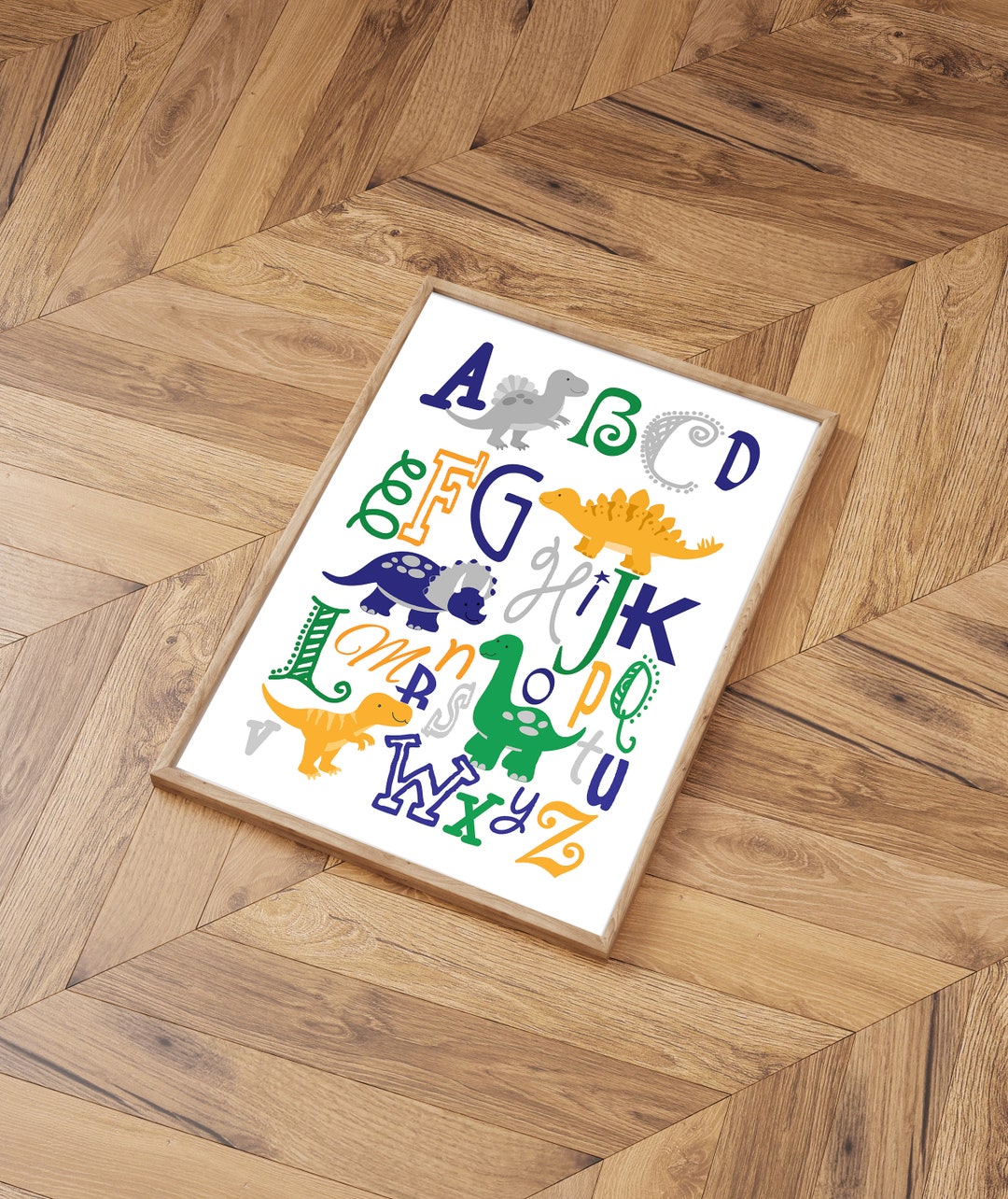 Dinosaurs Alphabet Wall Art Print UNFRAMED Baby Boy Nursery Art, Orange ...