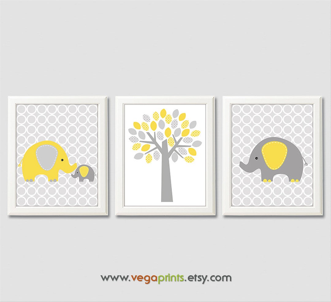 Yellow and Grey Elephant Nursery Art Print DIGITAL FILE - Etsy