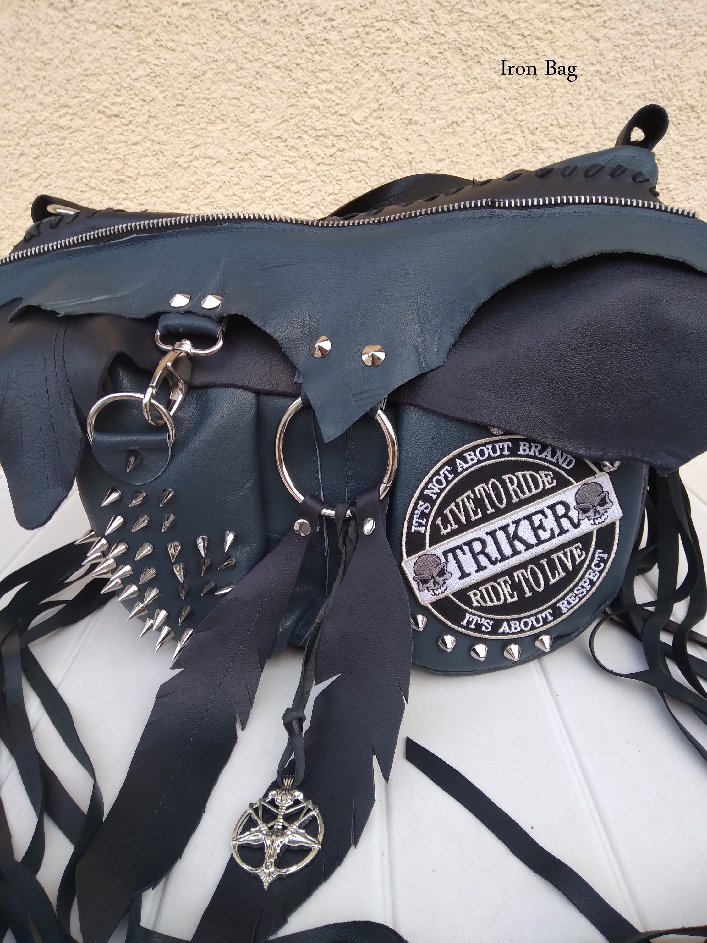 Handbag is Hand-made Tribal Goat Skull Pentagram Distressed Iron Bag ...