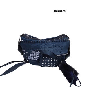 Metalhead Rock Bag Made of Dark Navy Blue Italian Natural Leather - Etsy