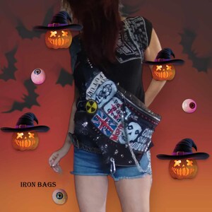 Punk Rock Bag in Denim and Leather - Etsy