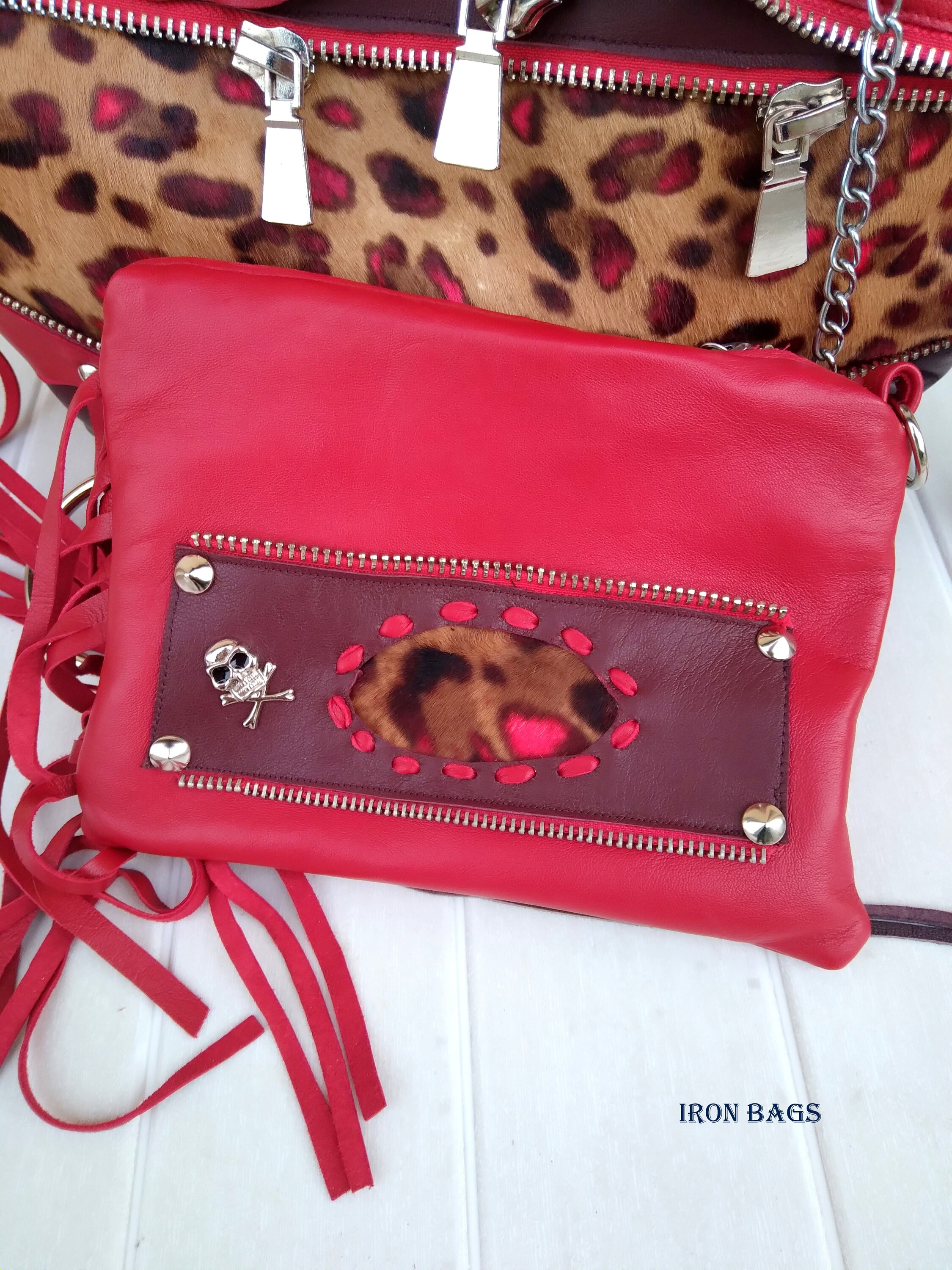 Crossbody Red Tassel Bag Metalhead Leather Hobo Zipper Bag - Etsy