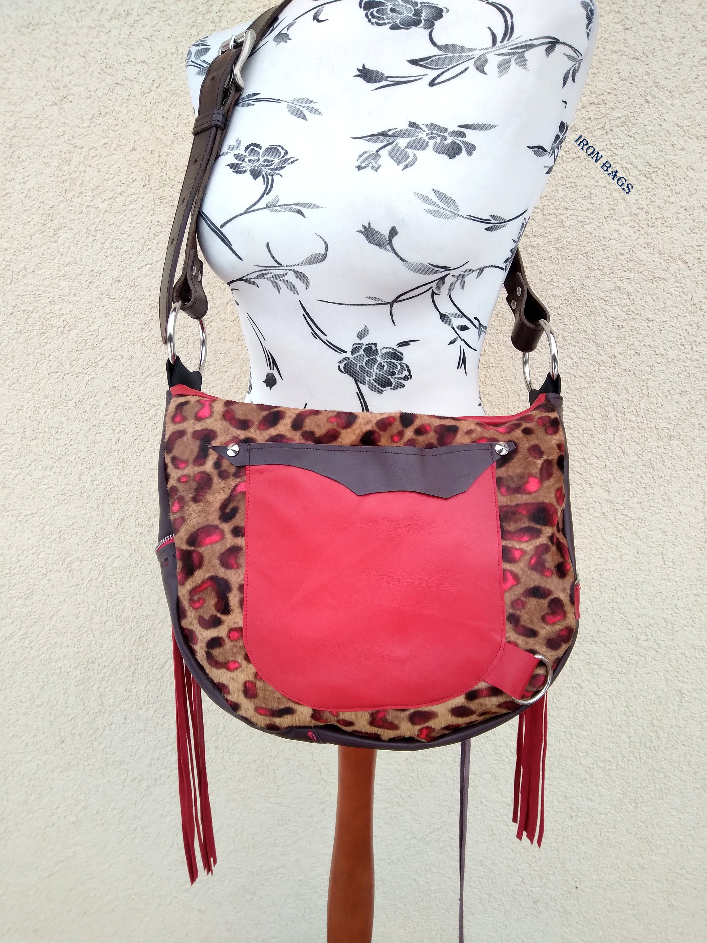 Crossbody Red Tassel Bag Metalhead Leather Hobo Zipper Bag Fringe Goth ...