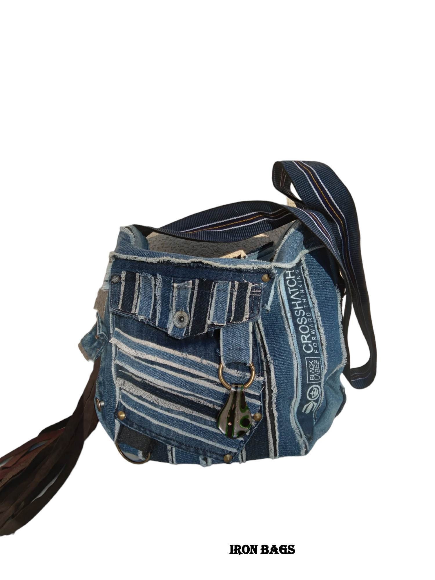 Upcycled Denim Delight Handbag in Blue Denim With Distressed Detailing ...