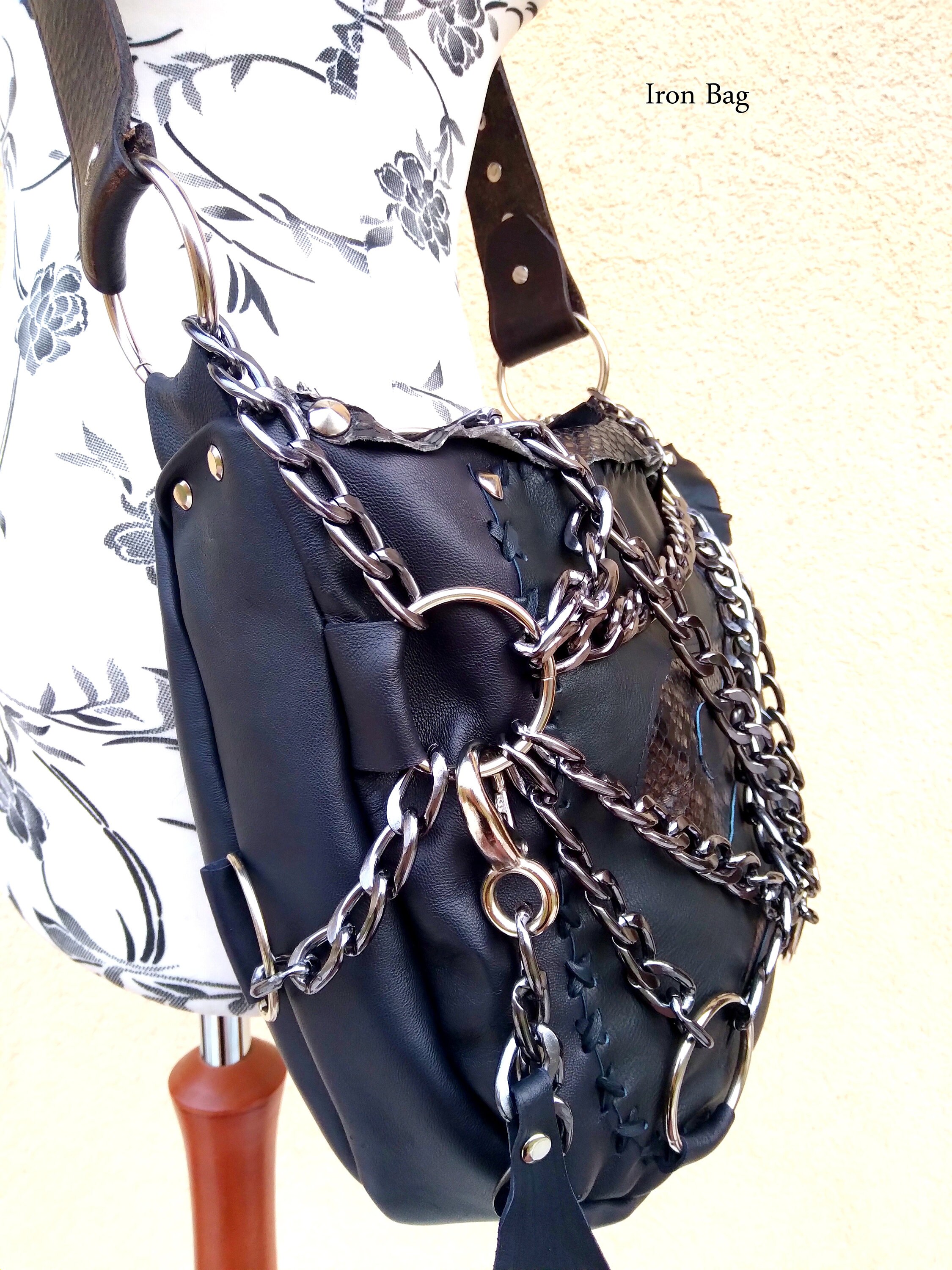 Dark Blue Chain Bag Snake Leather Shoulder Bag Hobo Goth - Etsy
