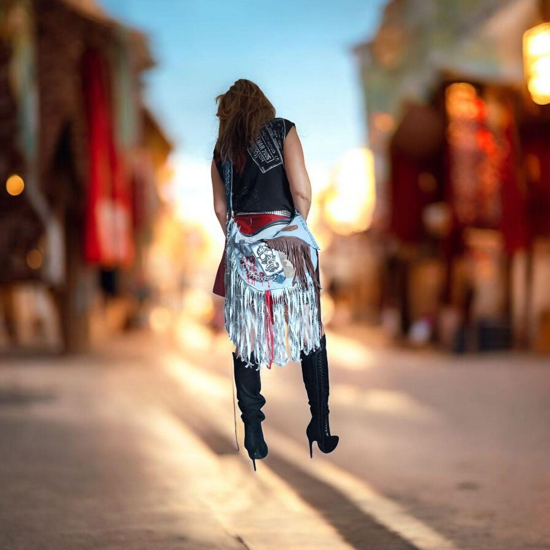Goth Punk Skull Fringe Bag – Handmade Rock Denim Crossbody With Protest ...