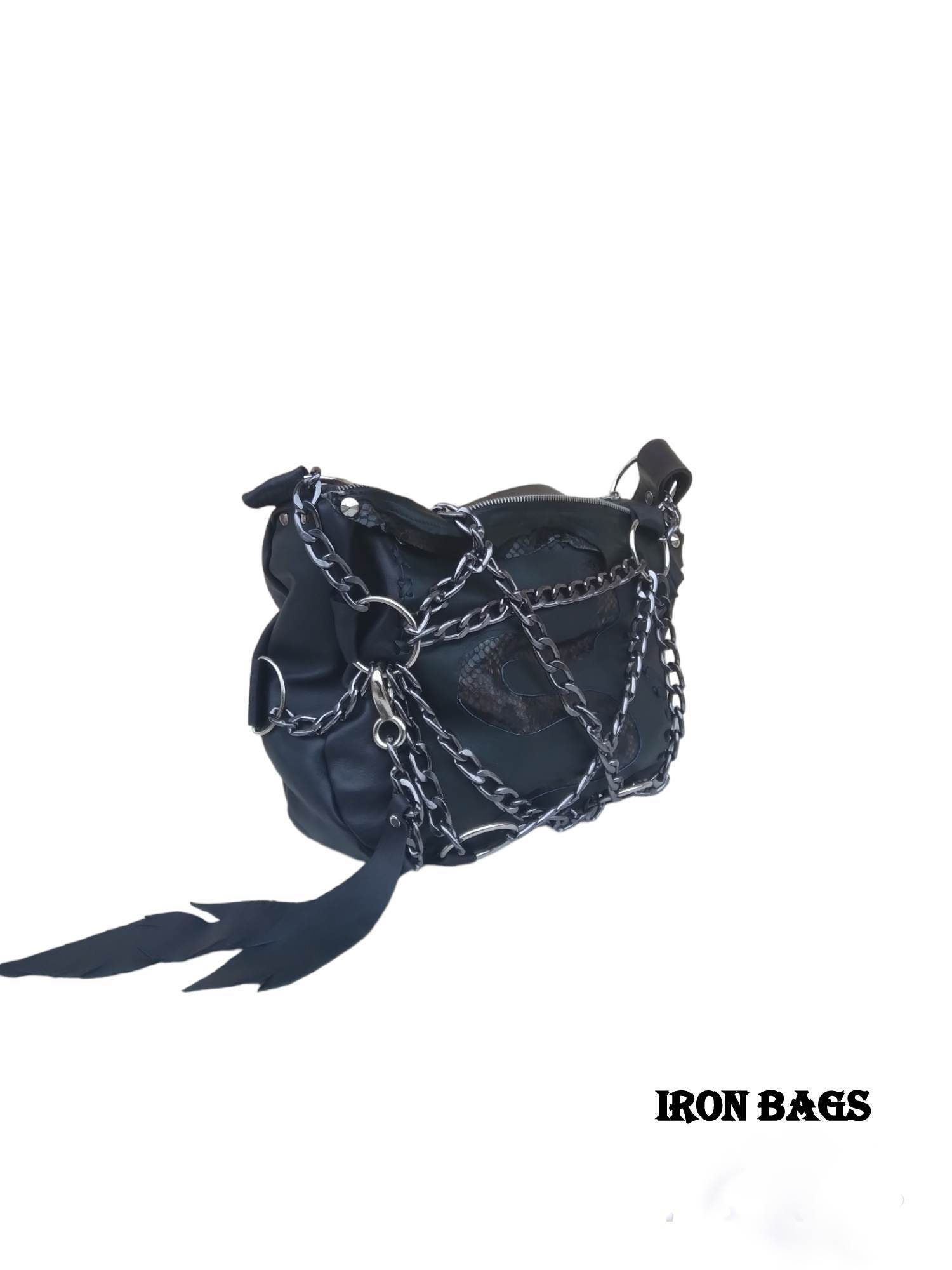 Dark Blue Chain Bag Snake Leather Shoulder Bag Hobo Goth - Etsy