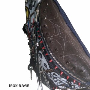 Punk Rock Crossbody Bag – Handmade Denim Leather Punk Bag With Studs ...